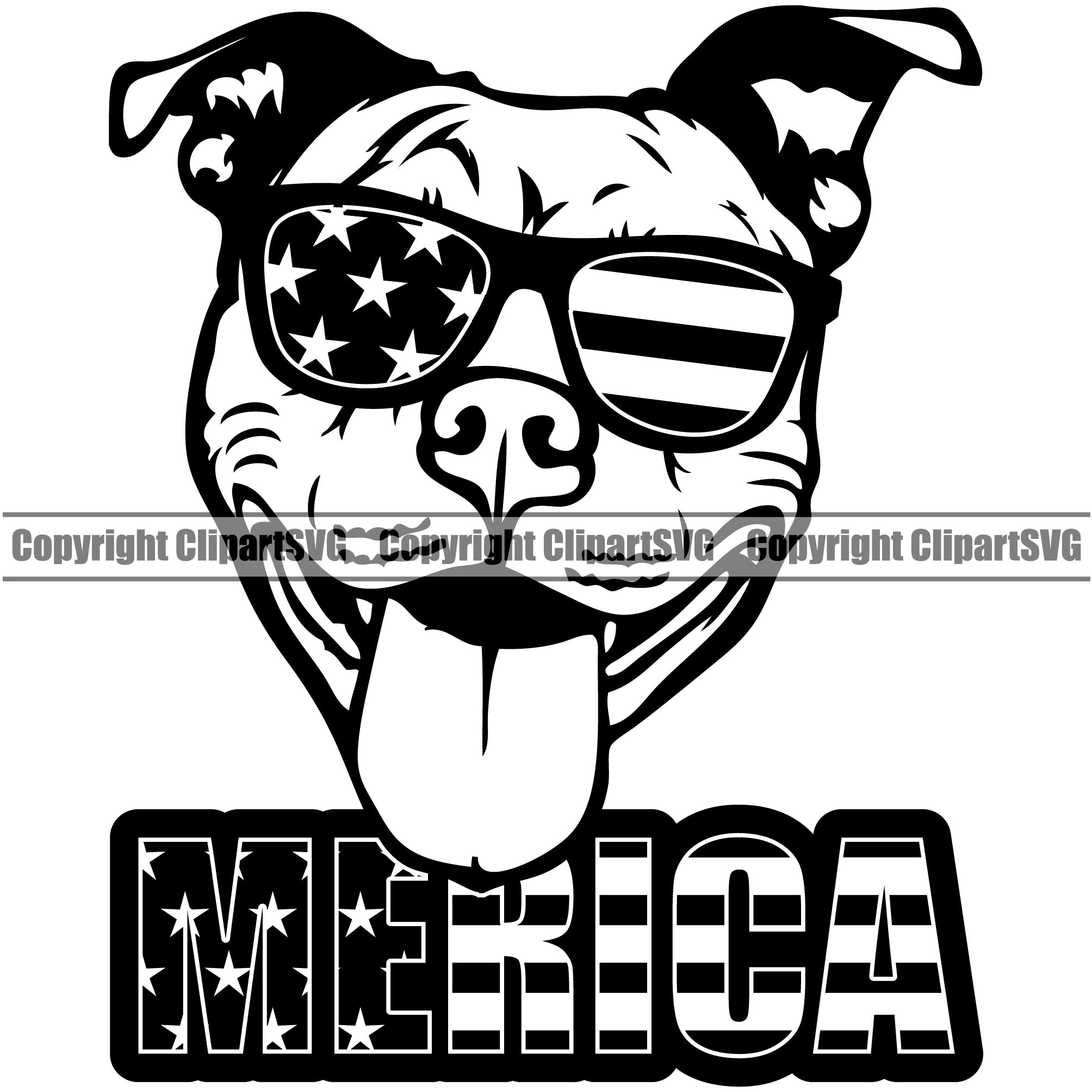 Pit Bull Dog Wearing Sunglasses Merica Text Design Smile Face Happy ...