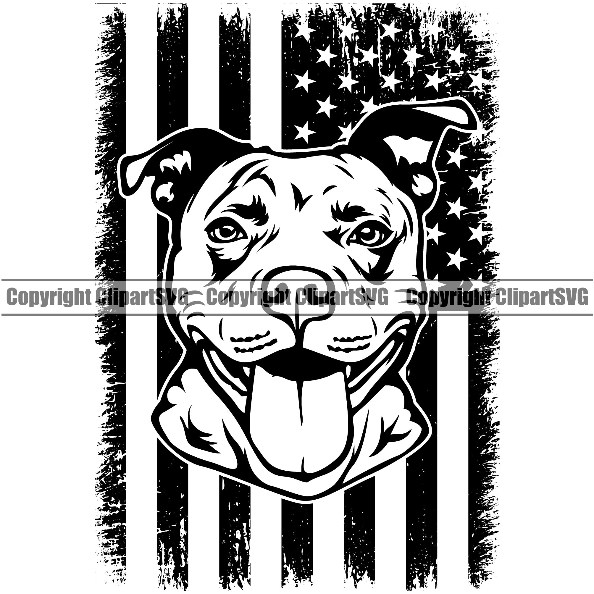 Pit Bull Dog Under USA Flag Design Smile Face Puppy Pup Head Purebred ...
