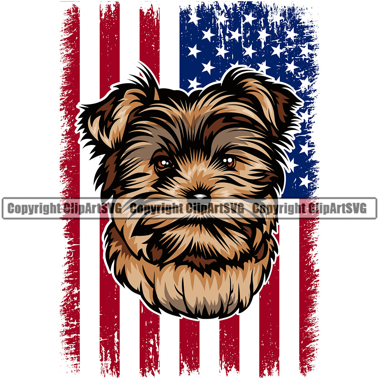 Yorkie Dog Under USA Flag Color Design Element Puppy Pup Head Purebred ...