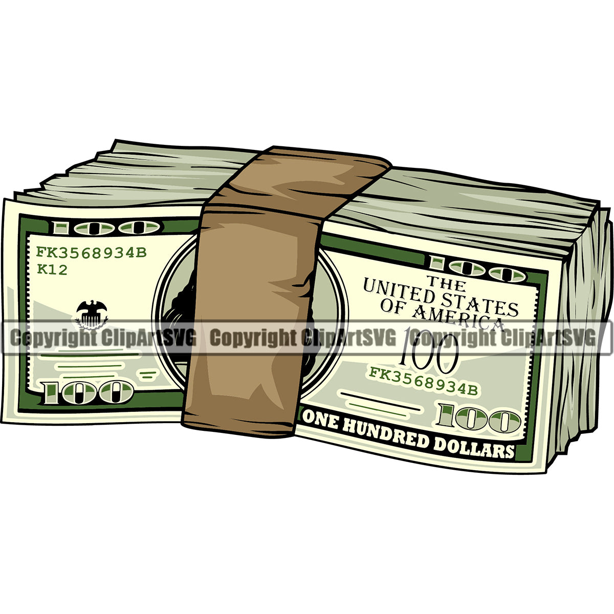 Money Stack Cash Knot Bundle 100 Dollar Bill Currency Rubber Band ...