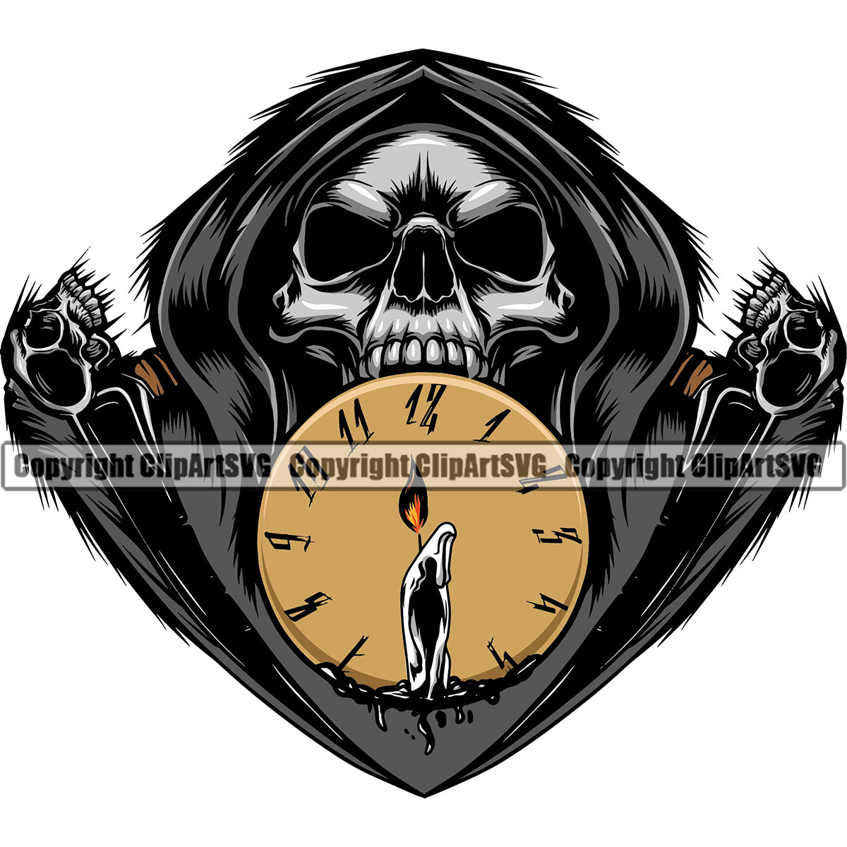 Angry Face Grim Reaper Clock Candle Vector Design Element Silver Color ...