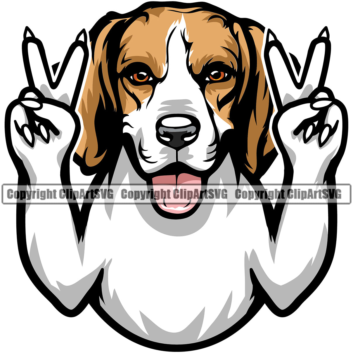 Beagle Dog Peace Hand Sign Animal Portrait Doggy Face Cute Pup Pedigree ...