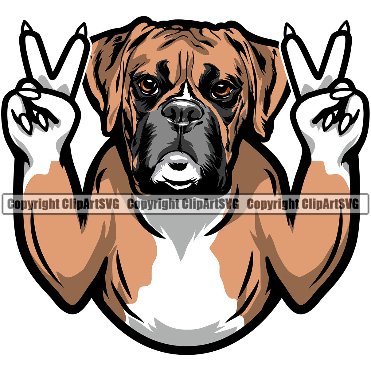 Peace Hand Sign Boxer Dog Animal Portrait Face Cute Pup Breed Canine K ...