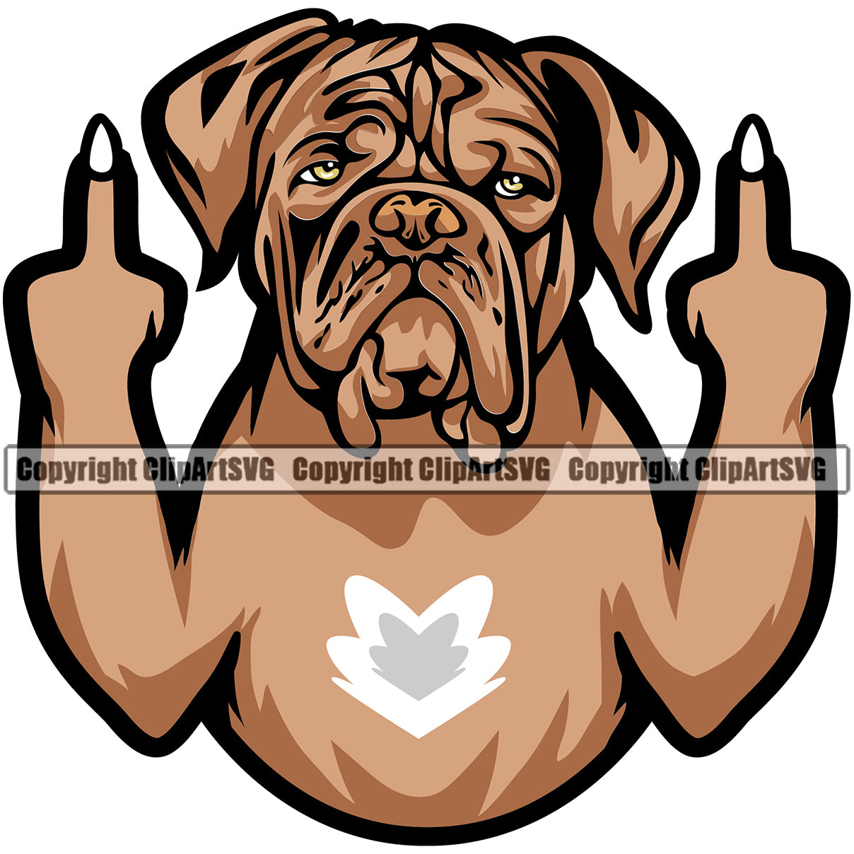 Dogue De Bordeaux Dog Middle Finger Sign Vector Color Design Face Puppy ...