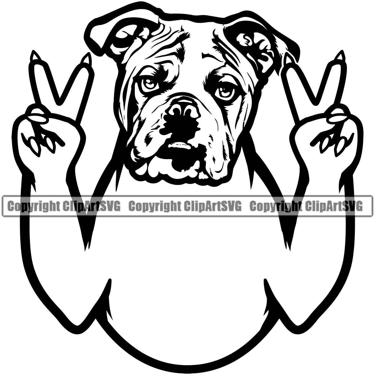 English Bulldog Peace Hand Sign Puppy Head Purebred Pup Pedigree Vector ...