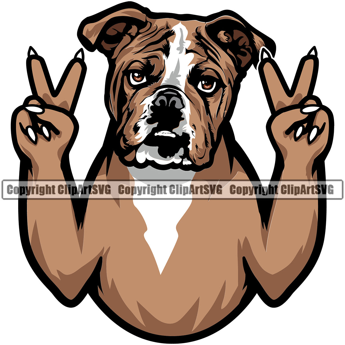 Peace Hand Sign English Bulldog Color Design Canine K-9 K9 Animal ...