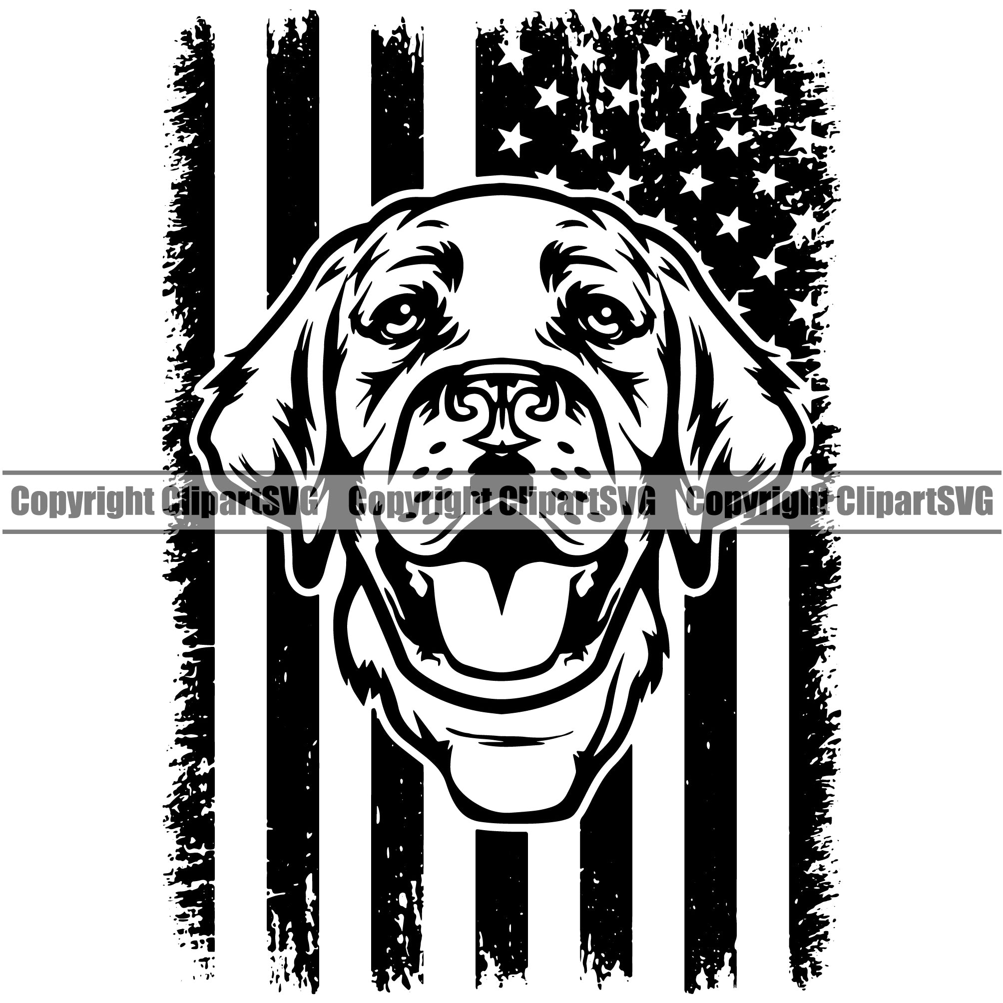 Labrador Retriever Dog Under USA Flag Design Element Merica America ...