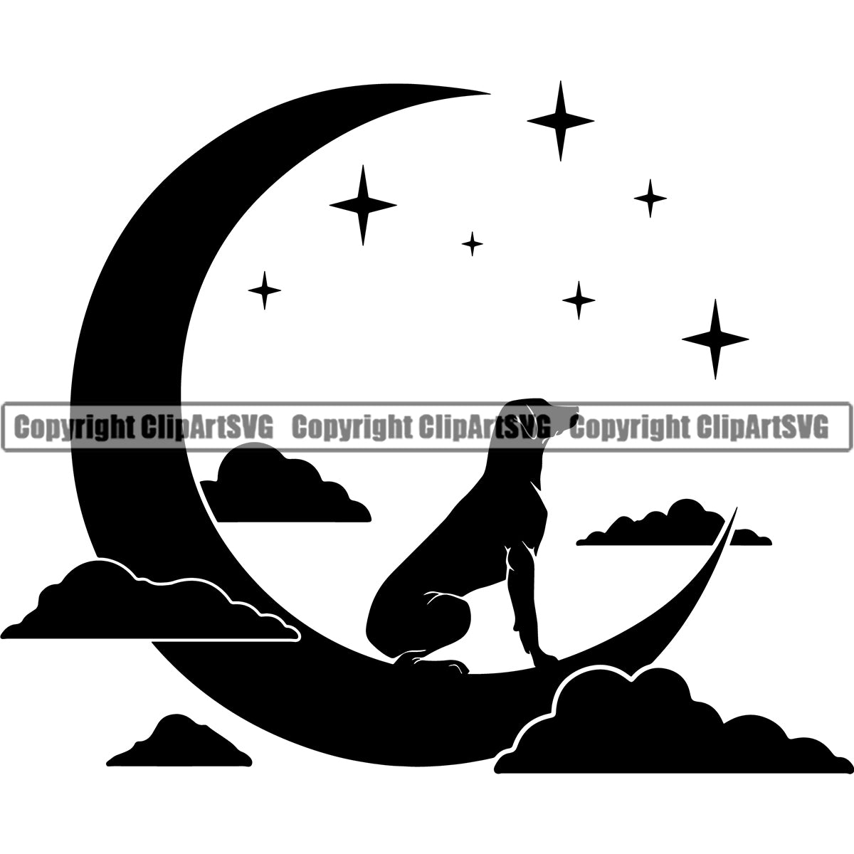 Dog Moon Clouds Design Element Animals Purebred Pedigree Canine K-9 K9 ...