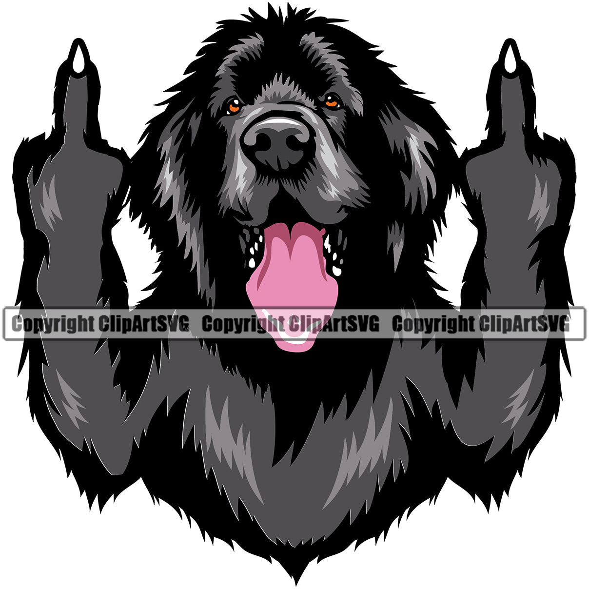 Newfoundland Dog Middle Finger Design Color Body Animal Portrait Doggy ...