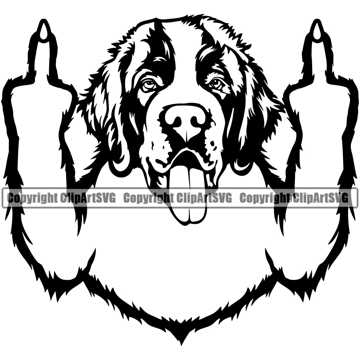 Saint Bernard Dog Middle Finger Design Puppy Pup Head Purebred Pedigree ...