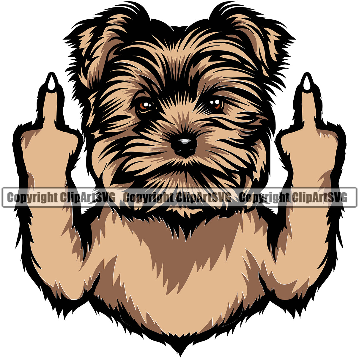 Yorkie Dog Middle Finger Hand Sign Color Brown Design Element Puppy Pup ...