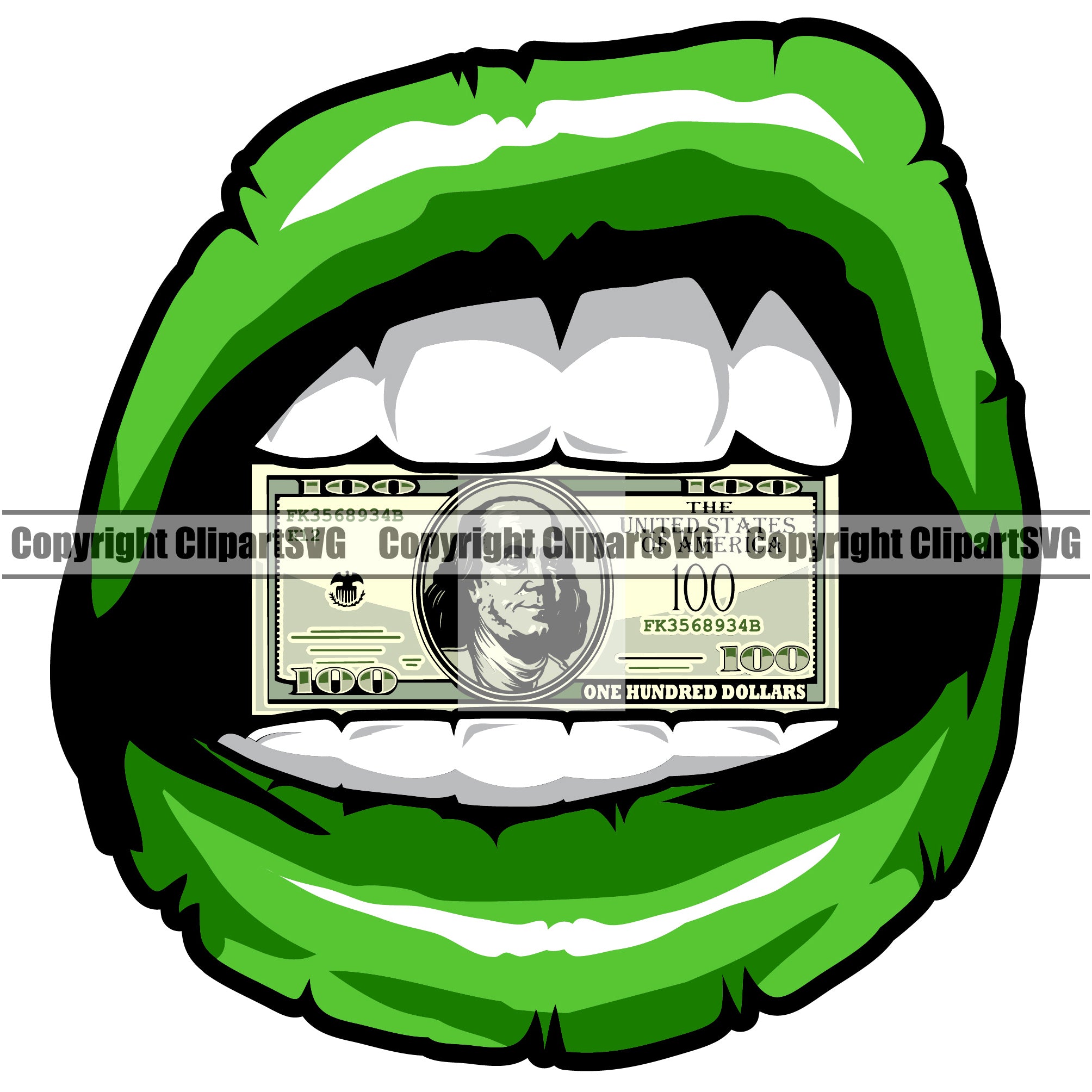 Lips Bite Biting $100 Dollar Bill Cash Money Green Color White Teeth ...