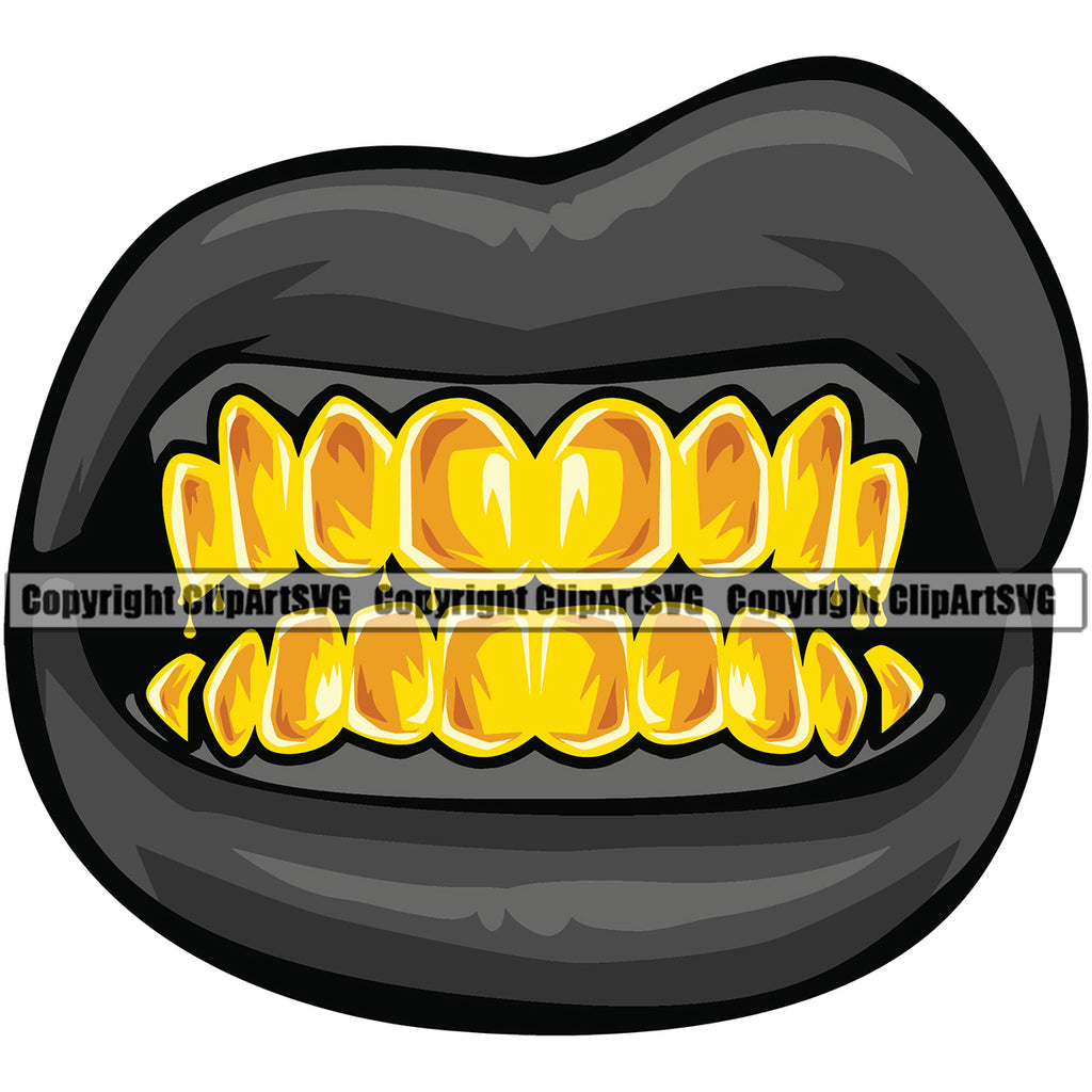 Lips Black Color Gold Teeth Design Element Face Sexy Mouth Position ...