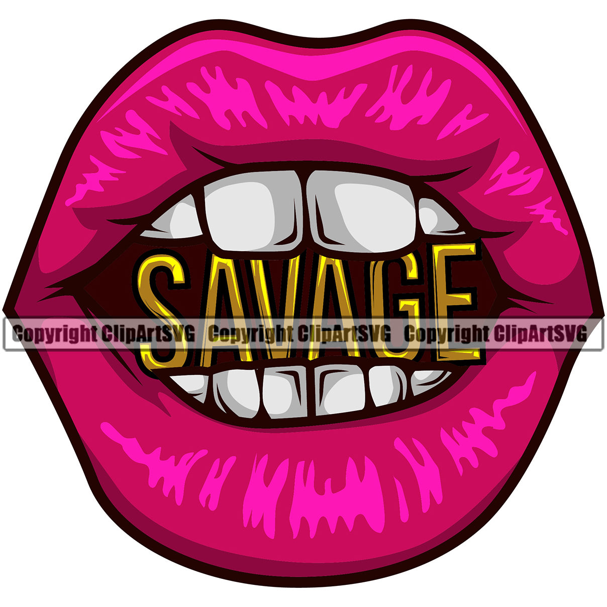 Lips Bite Biting Gold Charm Savage Mouth Kiss Color Design Element Face ...