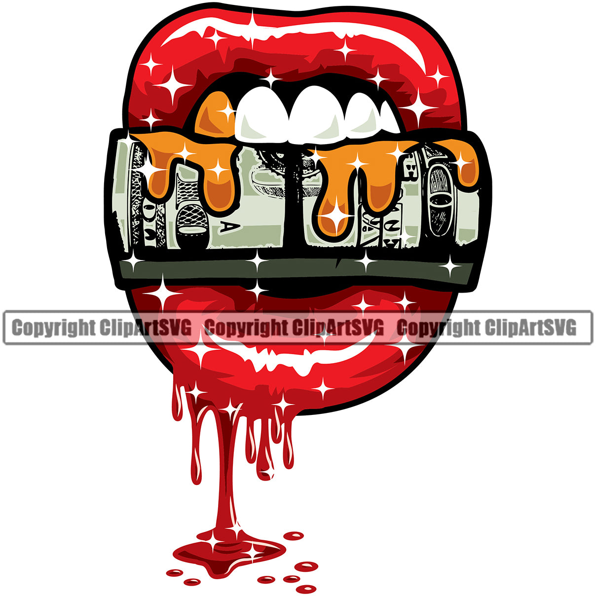 Lips Blood Drip Bloody Dripping Horror $100 Bill Cash Money Roll Design ...