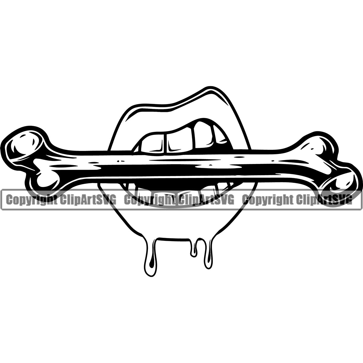Lips Bite Biting Human Bone Horror Design Element Face Sexy Mouth ...