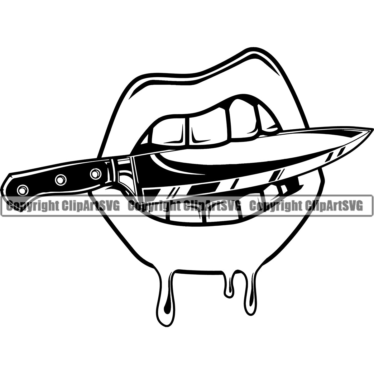 Lips Pink Lip Butcher Bite Biting Knife Horror Dripping Design Element ...