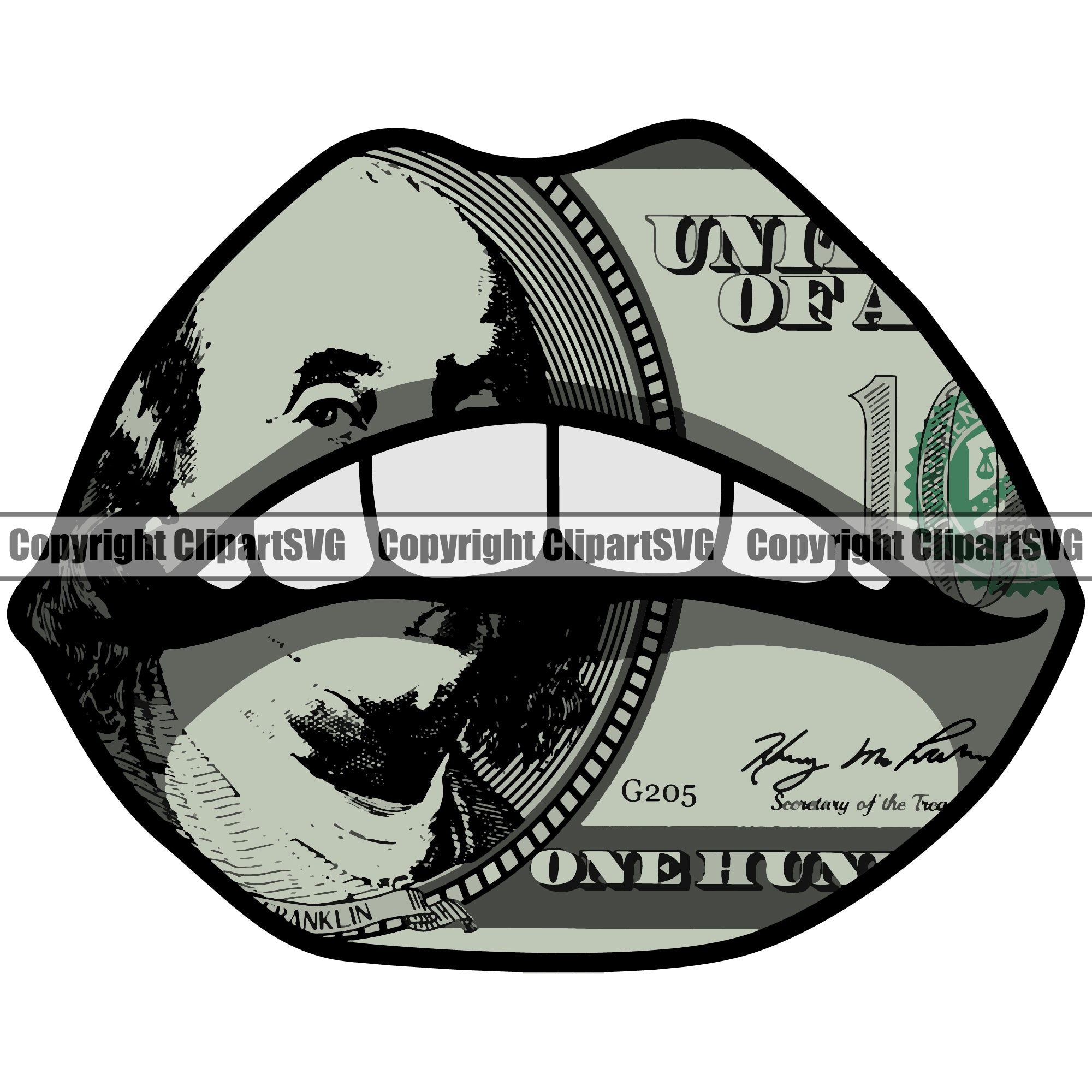 Lips $100 Dollar Bill Cash Money Design Element Woman Female Girl Lady ...
