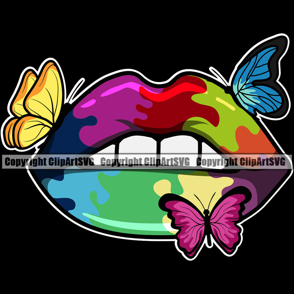 Lips Rainbow Color Butterfly Butterflies Design Element Face Woman ...