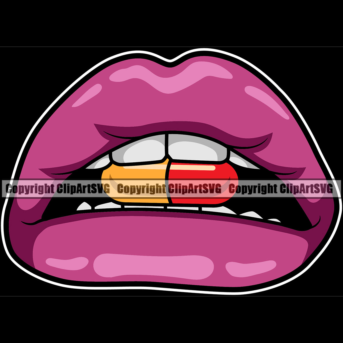Lips Teeth Bite Biting Drug Pill Capsule Design Element Black Color ...