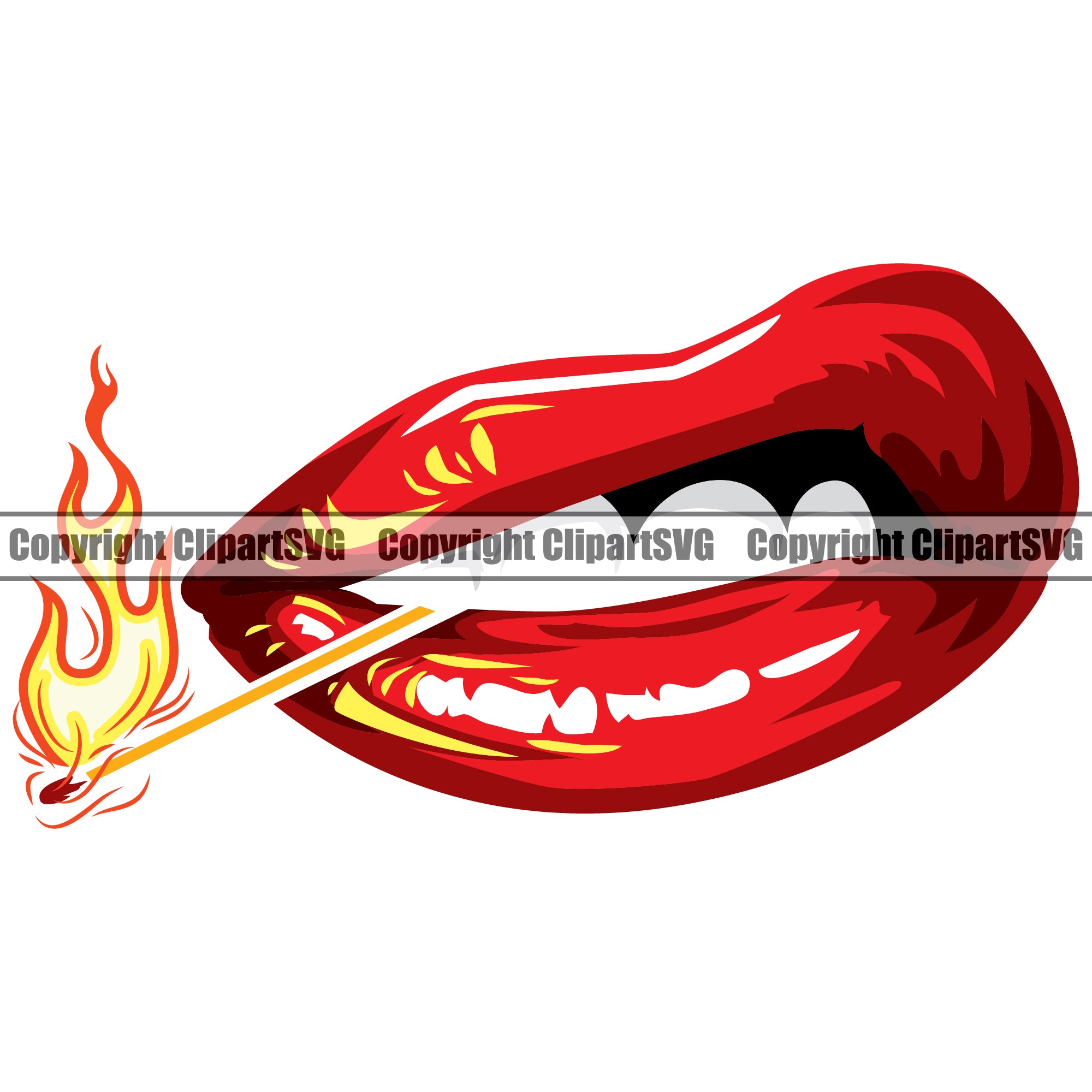 Lips Fire Matchstick Match Stick Flame Flaming Mouth White Color Design ...
