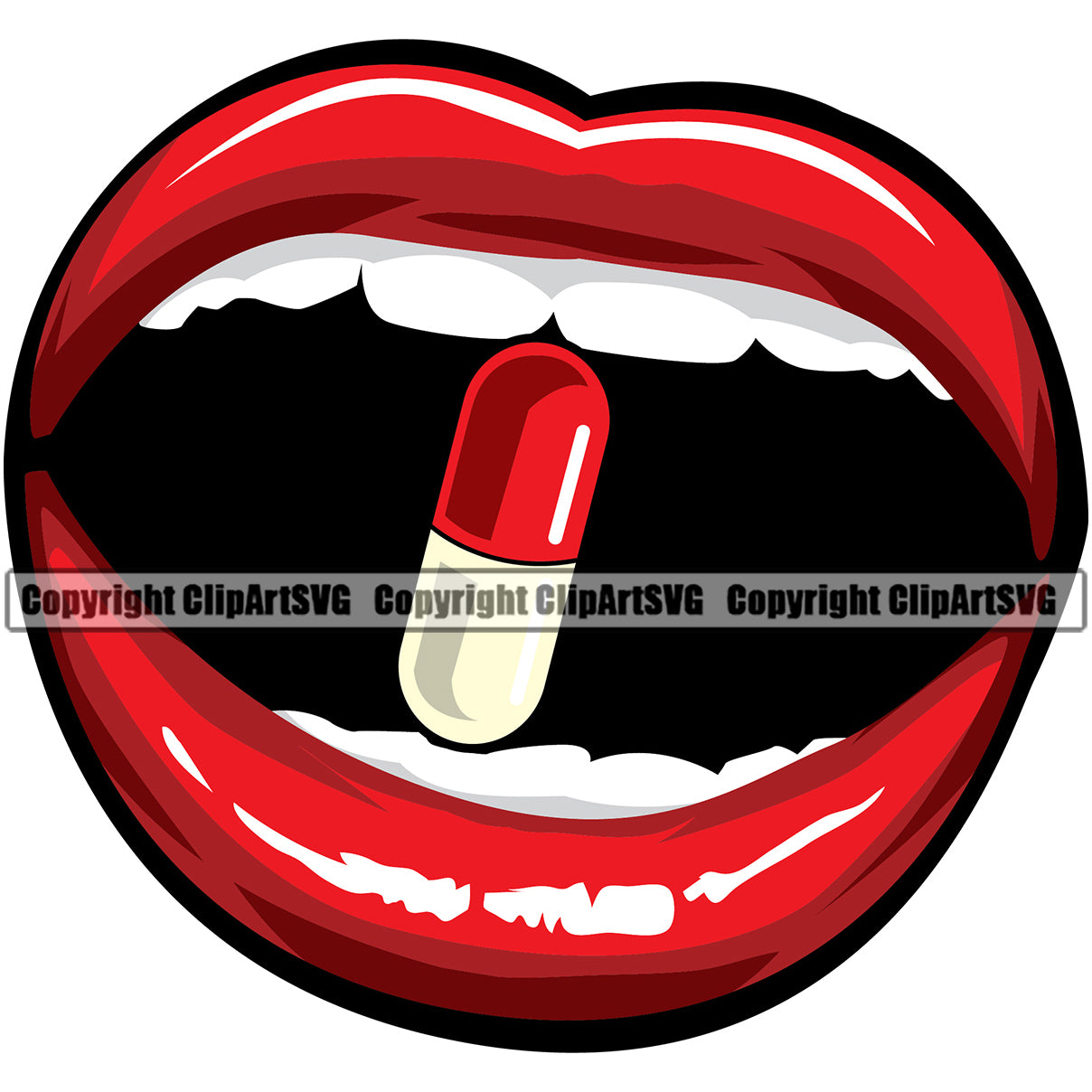 Lips Bite Biting Prescription Drug Capsule Pill White Color Design ...