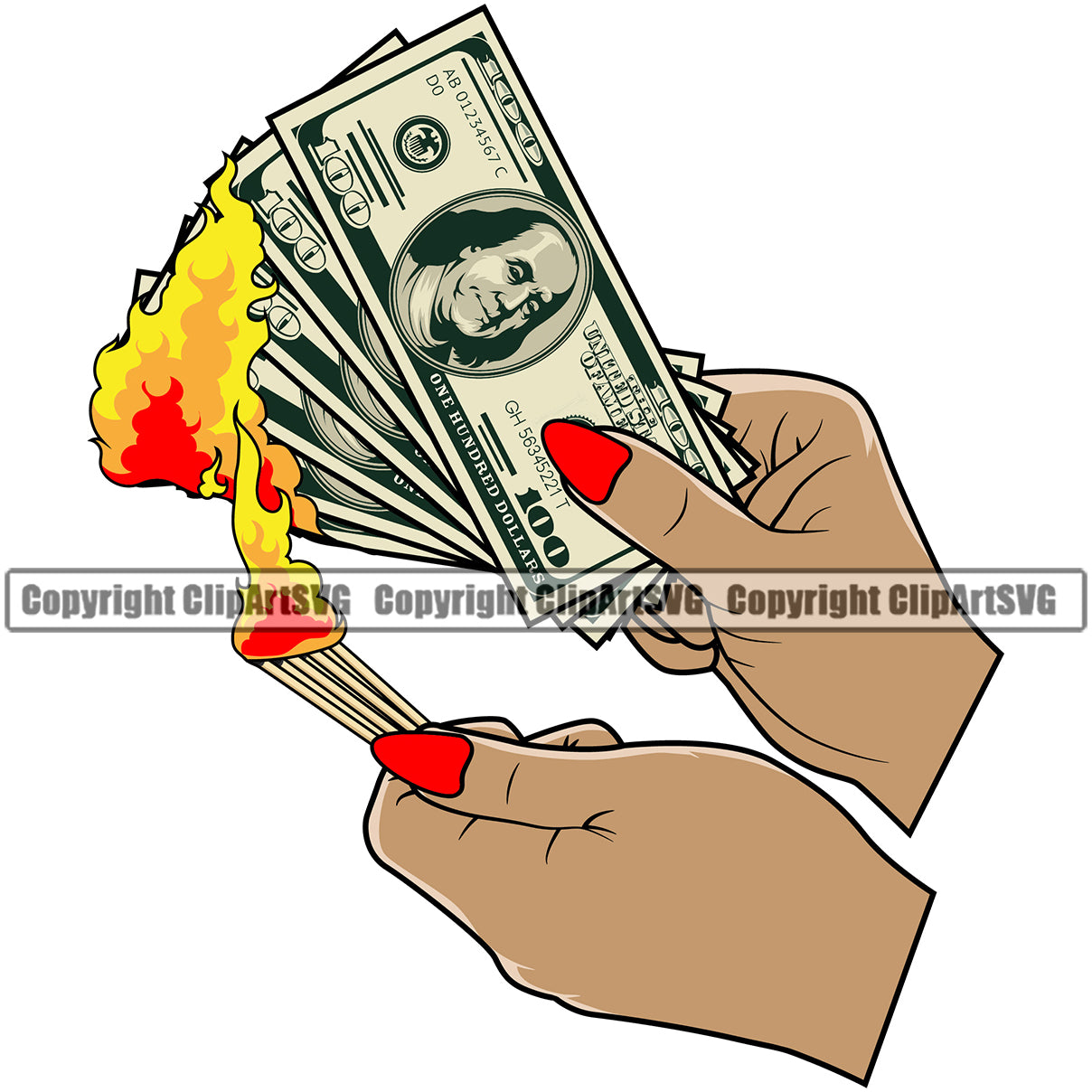 Money In Woman Hand Holding Cash Burn White Caucasian Spread Female ...