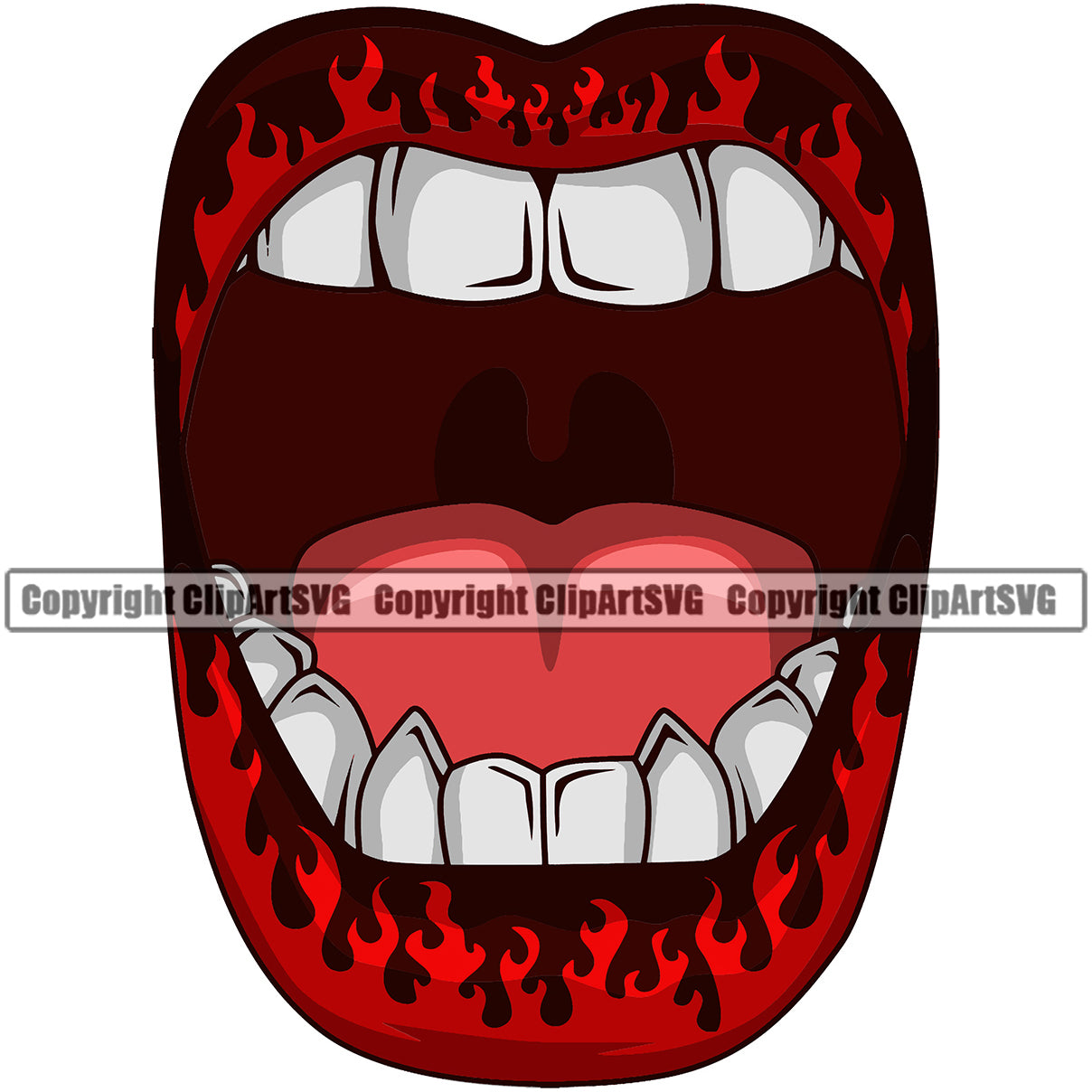 Lips Fire Flames Mouth Design Element Face Color Position Head Cartoon ...