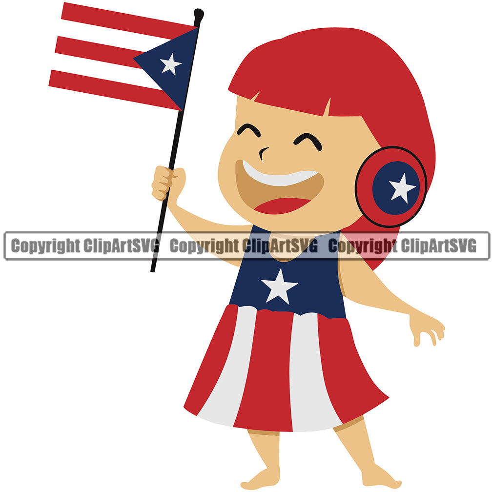 Puerto Rico Rican Cute Little Girl Flag Country World Nation Map Symbol ...