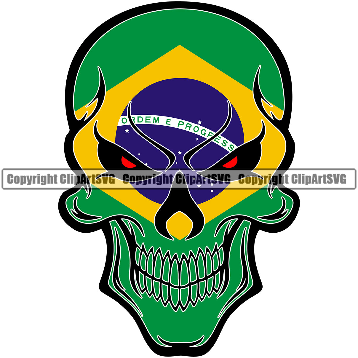 Country Map Nation National Brazil Skull Skeleton Red Eyes Design ...
