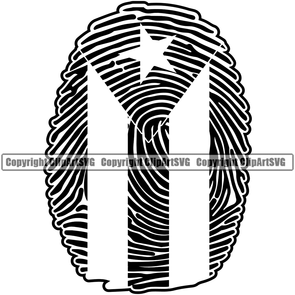Country Map Nation National Flag Puerto Rico Finger Print Design ...