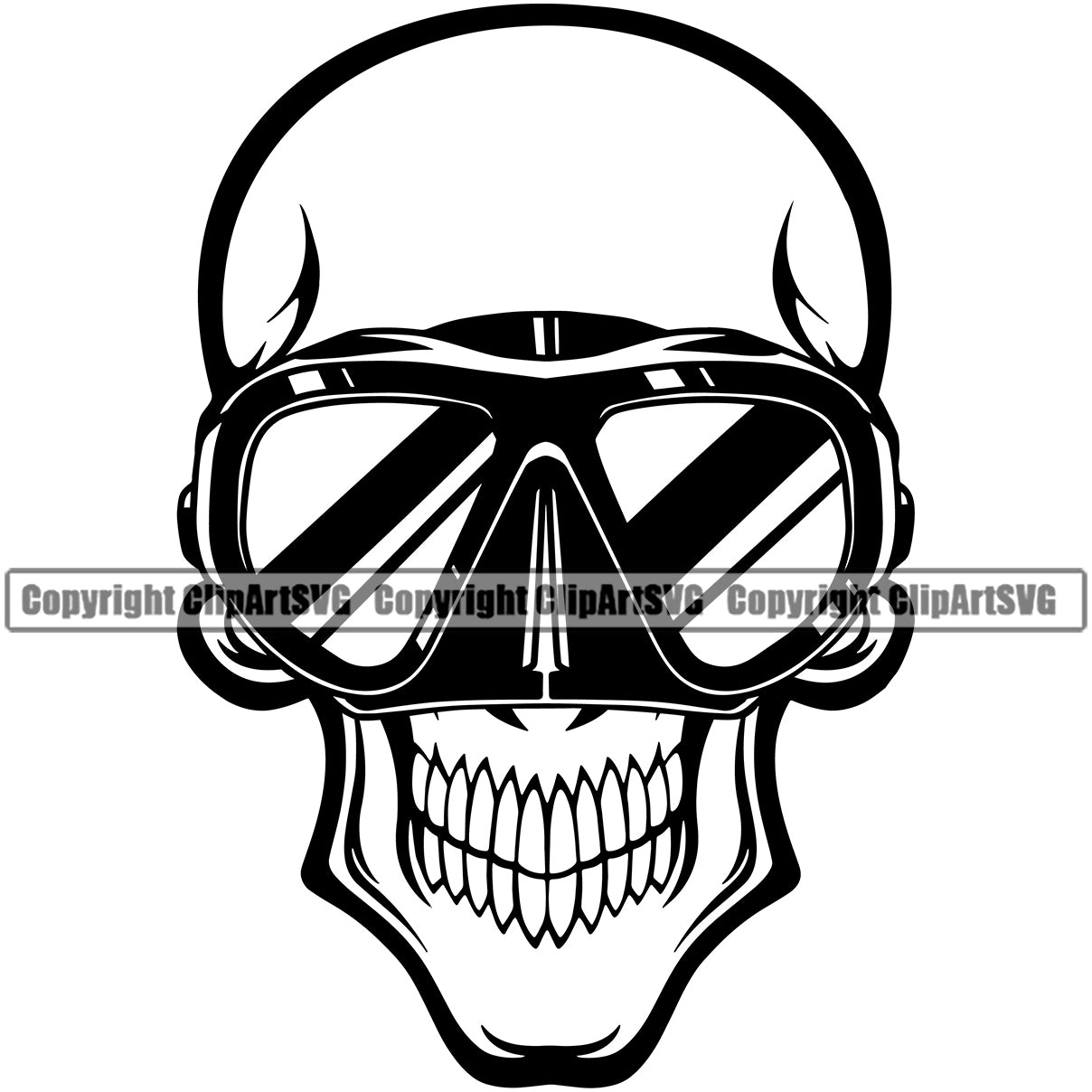 Skull Skeleton Artwork Head Wearing Diving Mask Color Design Element ...