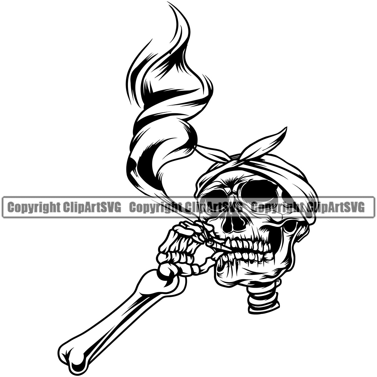 Skull Skeleton Smoking Marijuana Leaf Gangster Chain Design Element ...