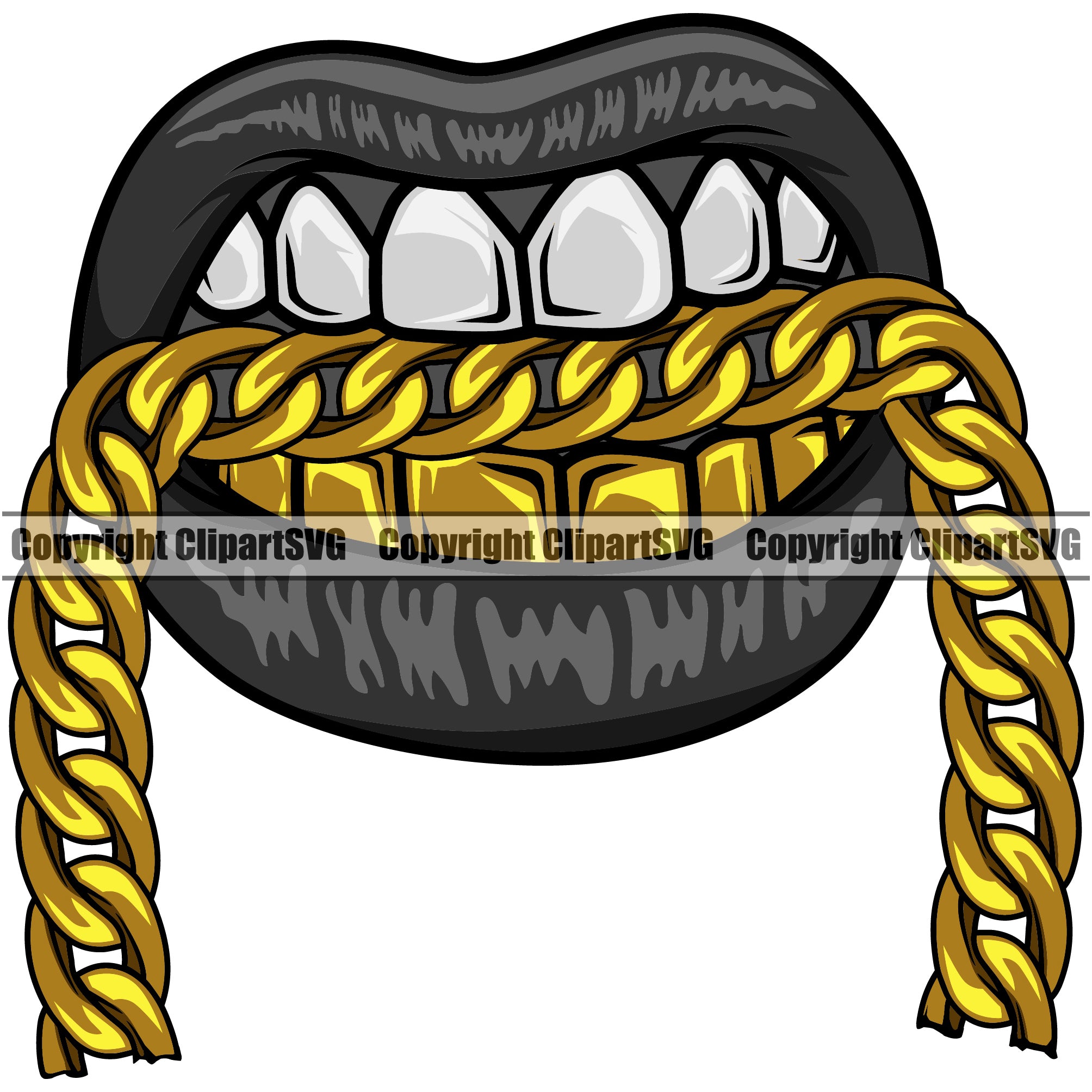 Lips Mouth Teeth Gold Bite Biting Gold Chain Necklace Design Element ...