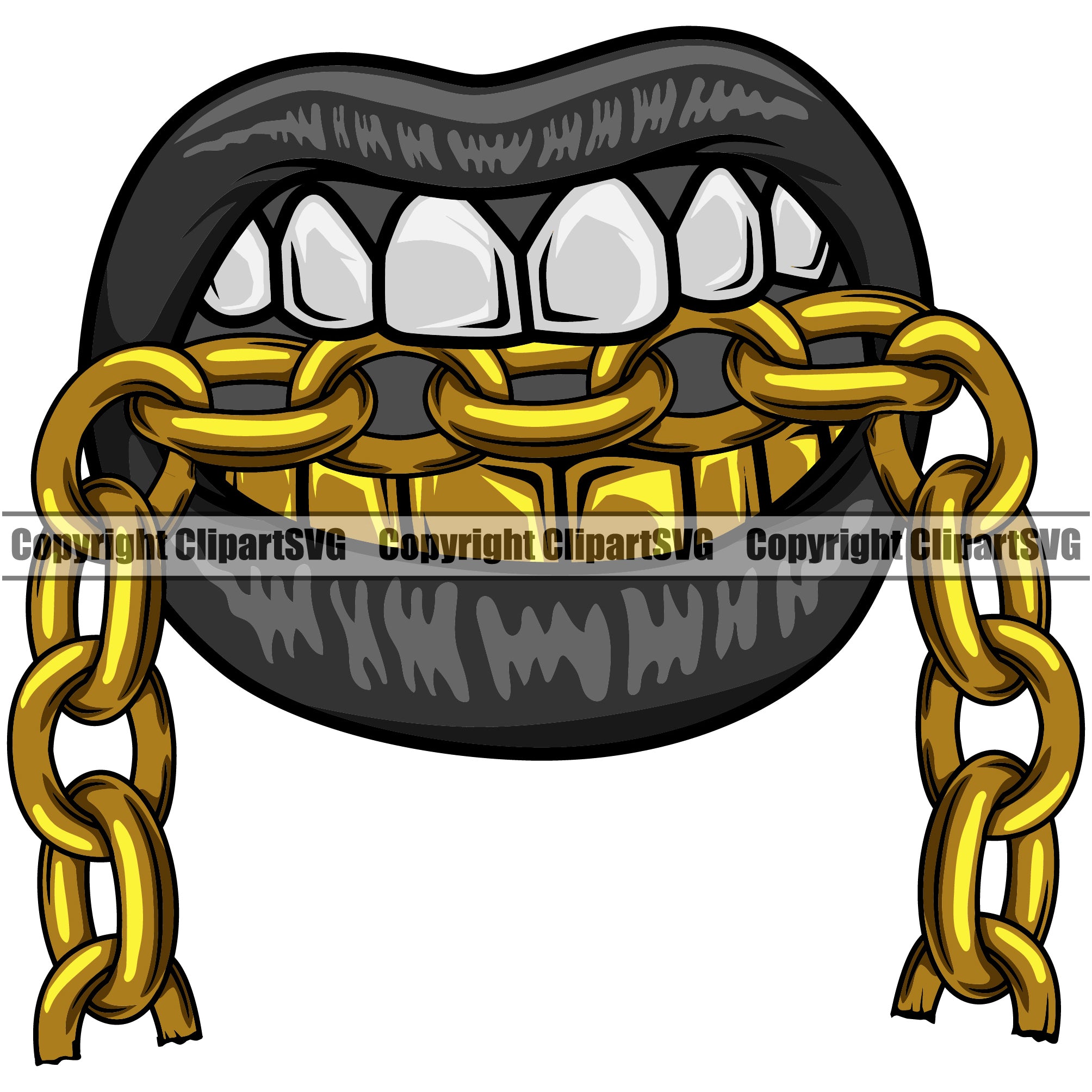 Lips Mouth Gold Teeth Bite Biting Gold Chain Necklace Design Element ...