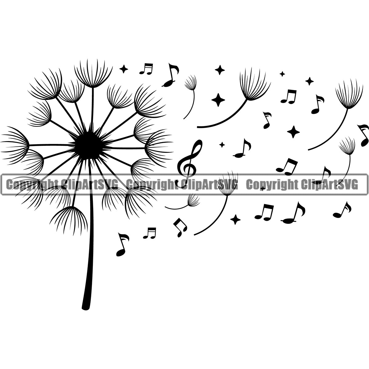 Nature Flower Dandelion Music Note Blowing Vector Design Element Floral ...
