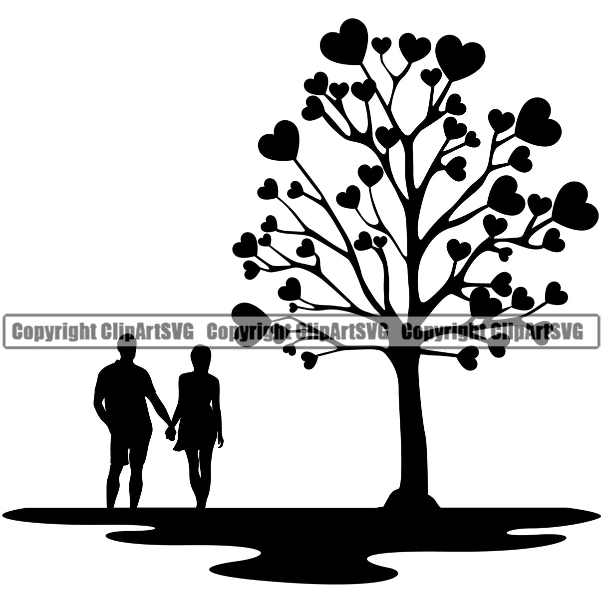 Nature Tree Heart Couple Vector Design Element Green Landscape ...