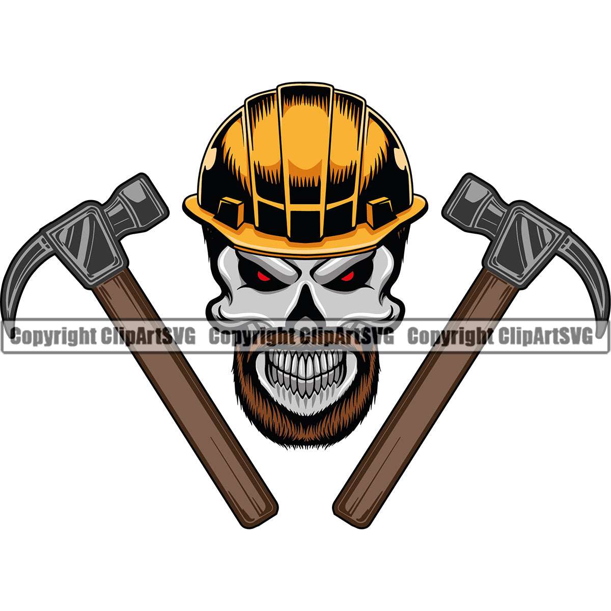 Skull Skeleton Construction Helmet Hard Hat Beard Contractor Hammer ...