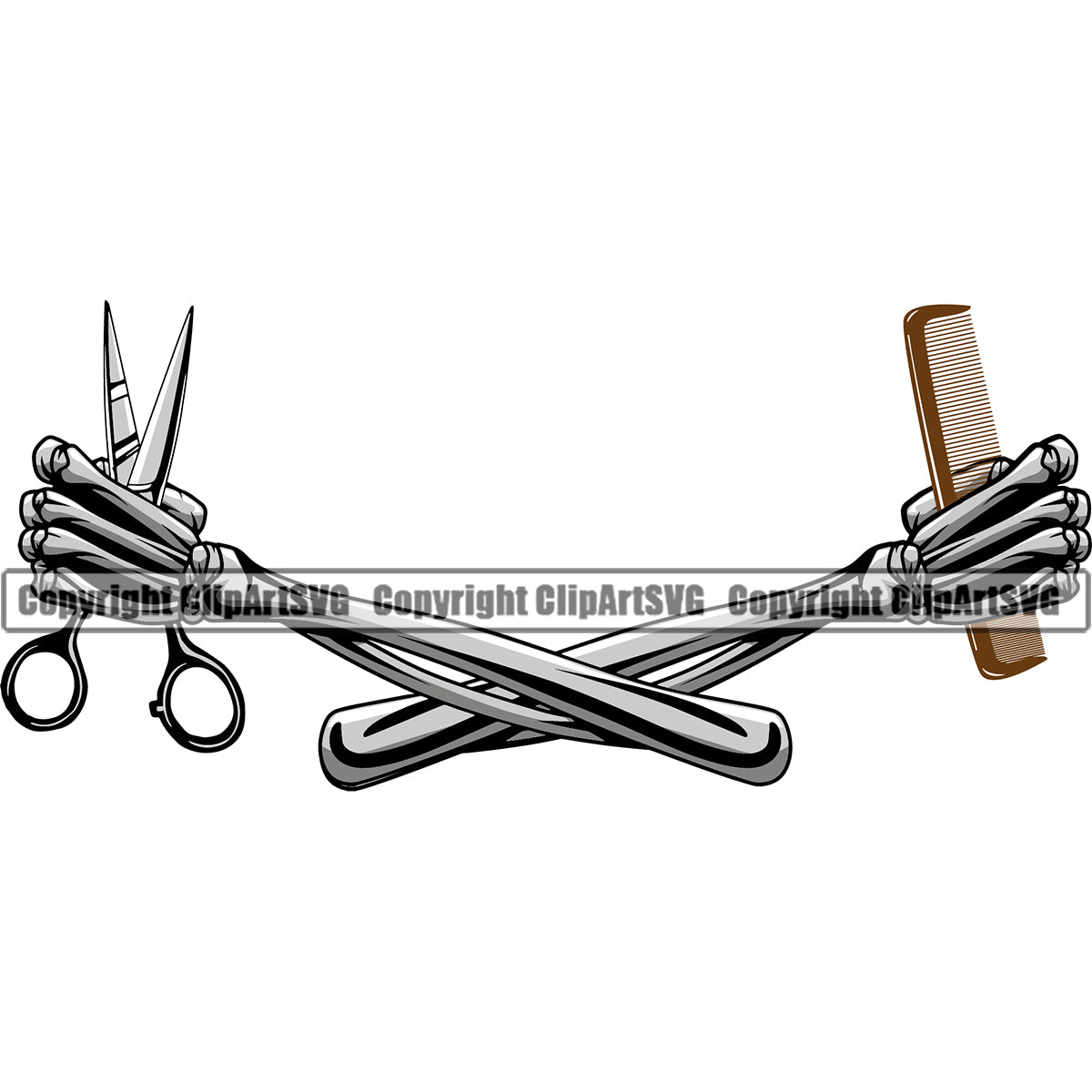 Barber Shop Barbershop Hair Cut Skull Skeleton Hand Holding Design ...