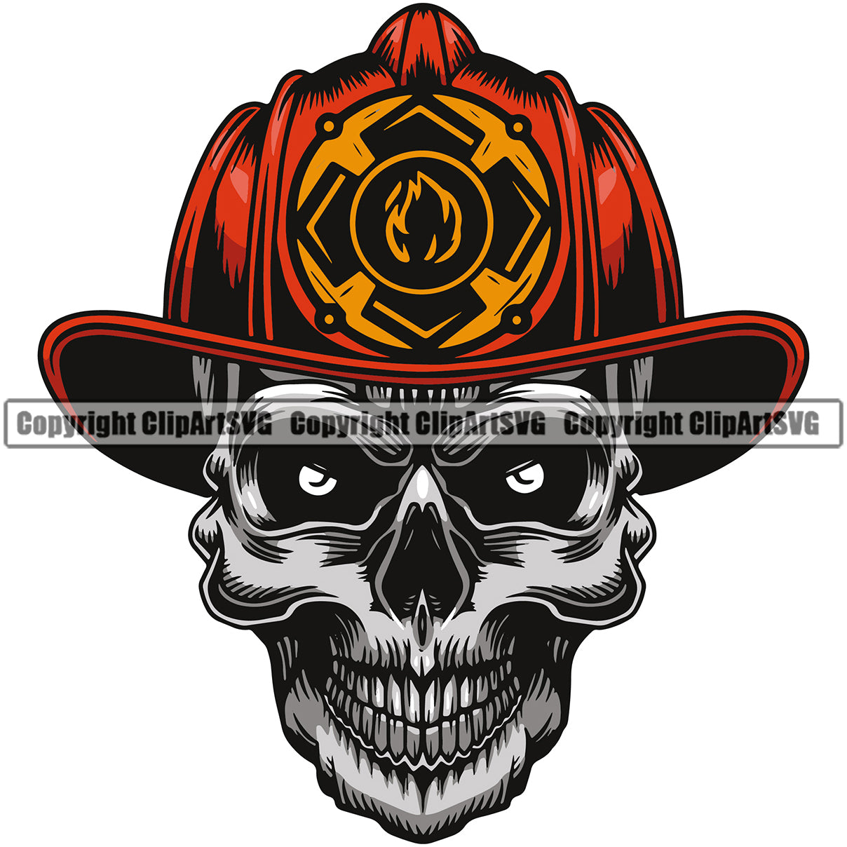 Firefighting Firefighter Skull Skelton Head Color Design Element Fire ...