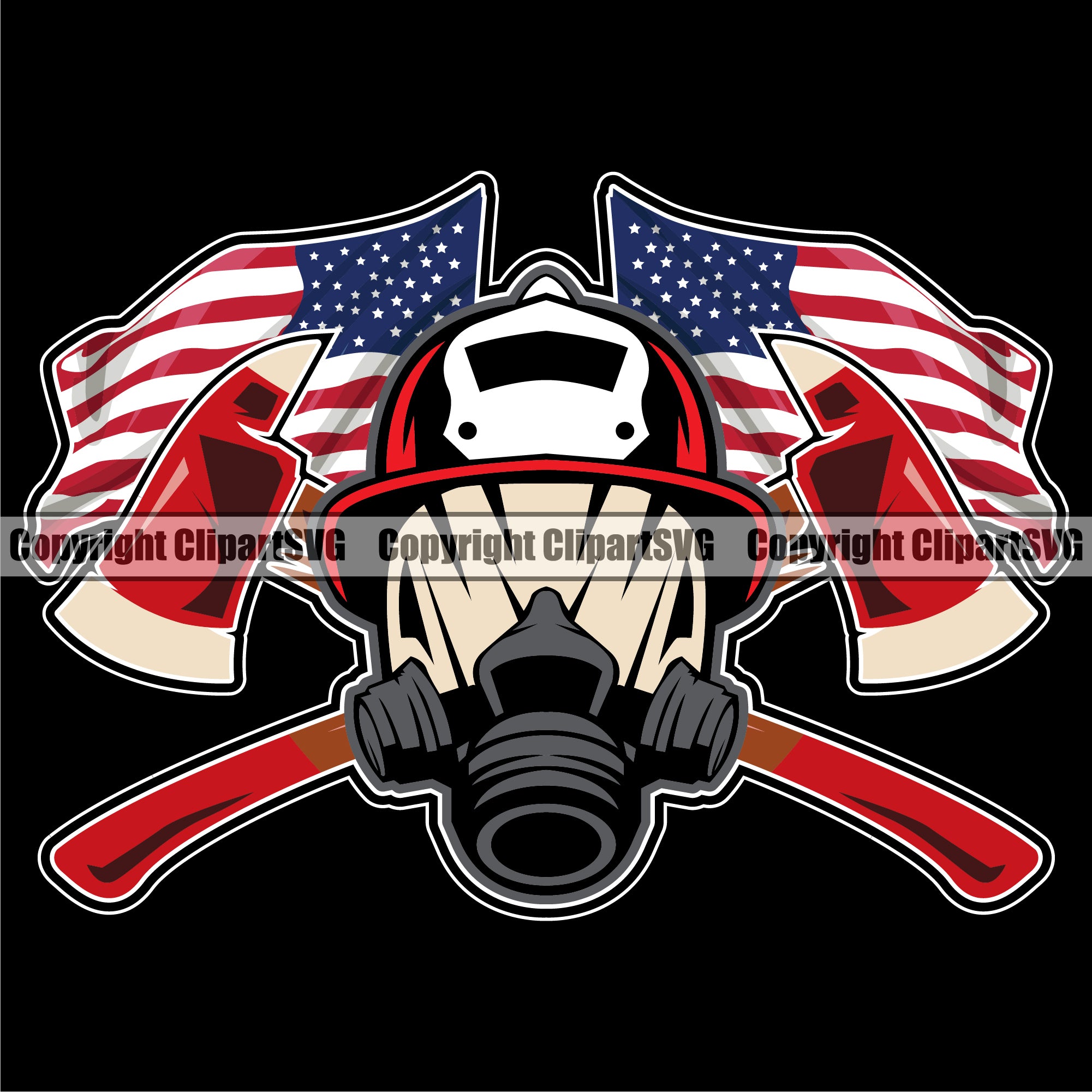 Firefighting Firefighter USA Flag Color Design Black Background Element ...