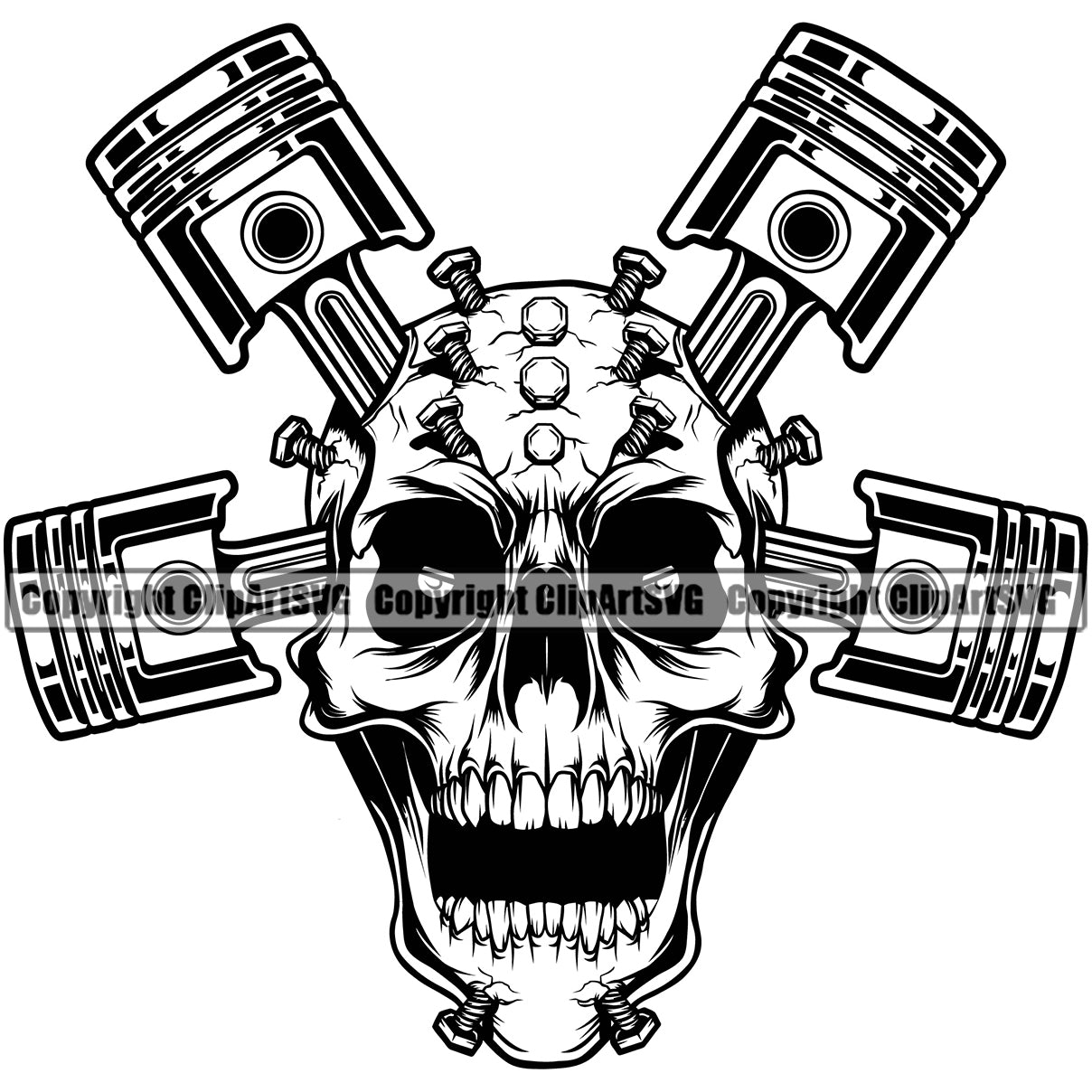 Skull Skeleton Engine Head Mechanic Bolt Nut Design Element Auto Repair ...