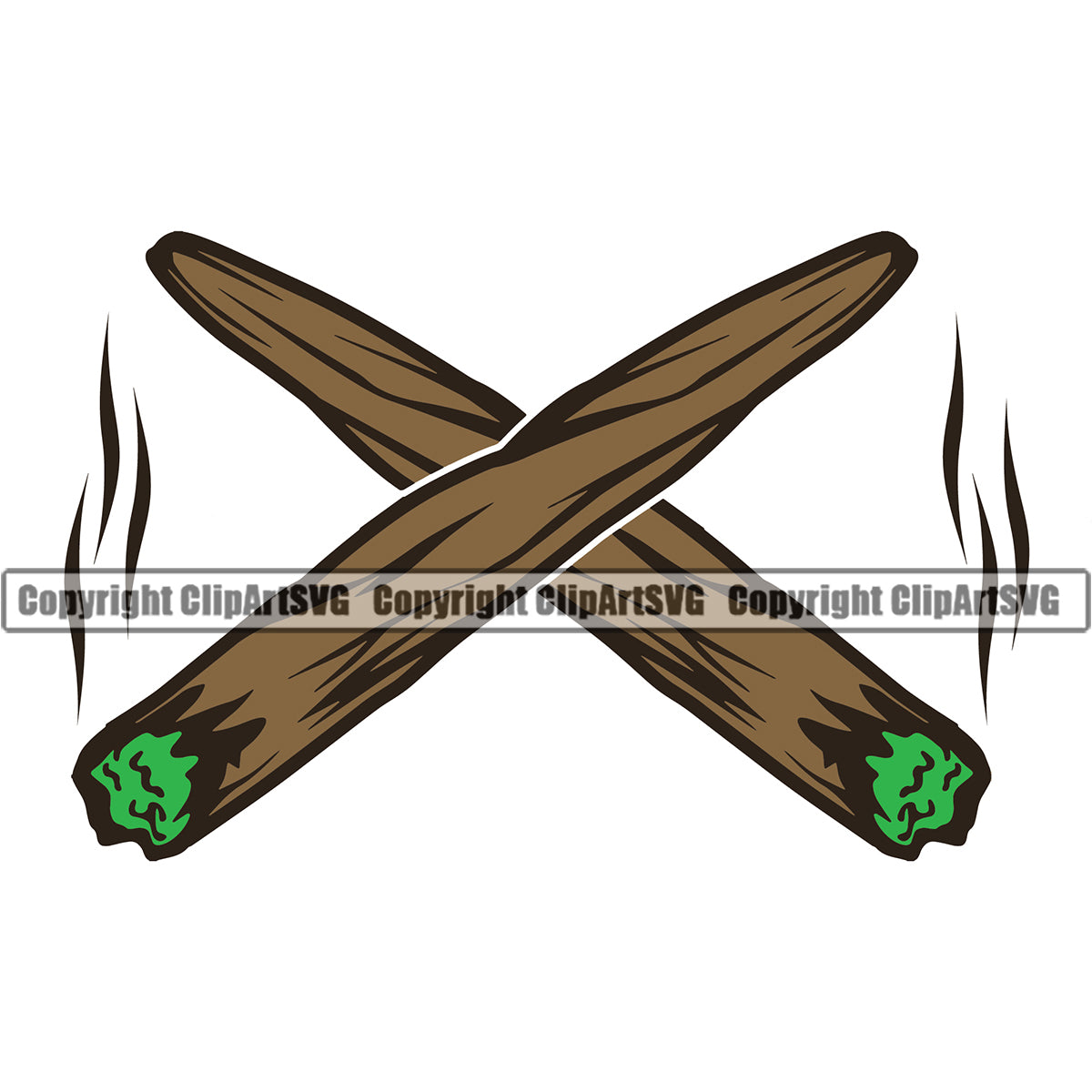 Green And Brown Color Marijuana Joint Crossed Design Element White ...