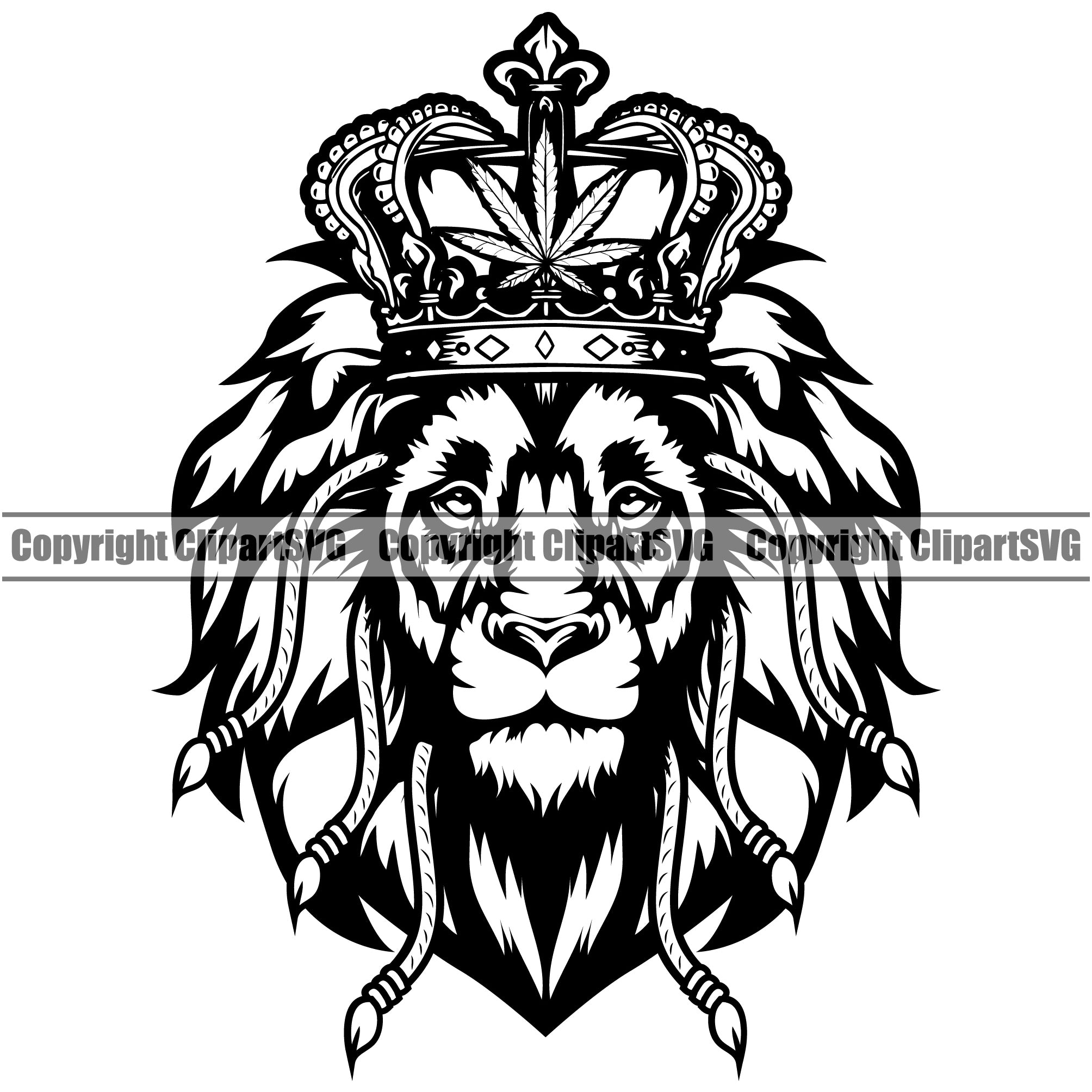 Black And White Lion Marijuana Crown On Head Design Element Legalize ...