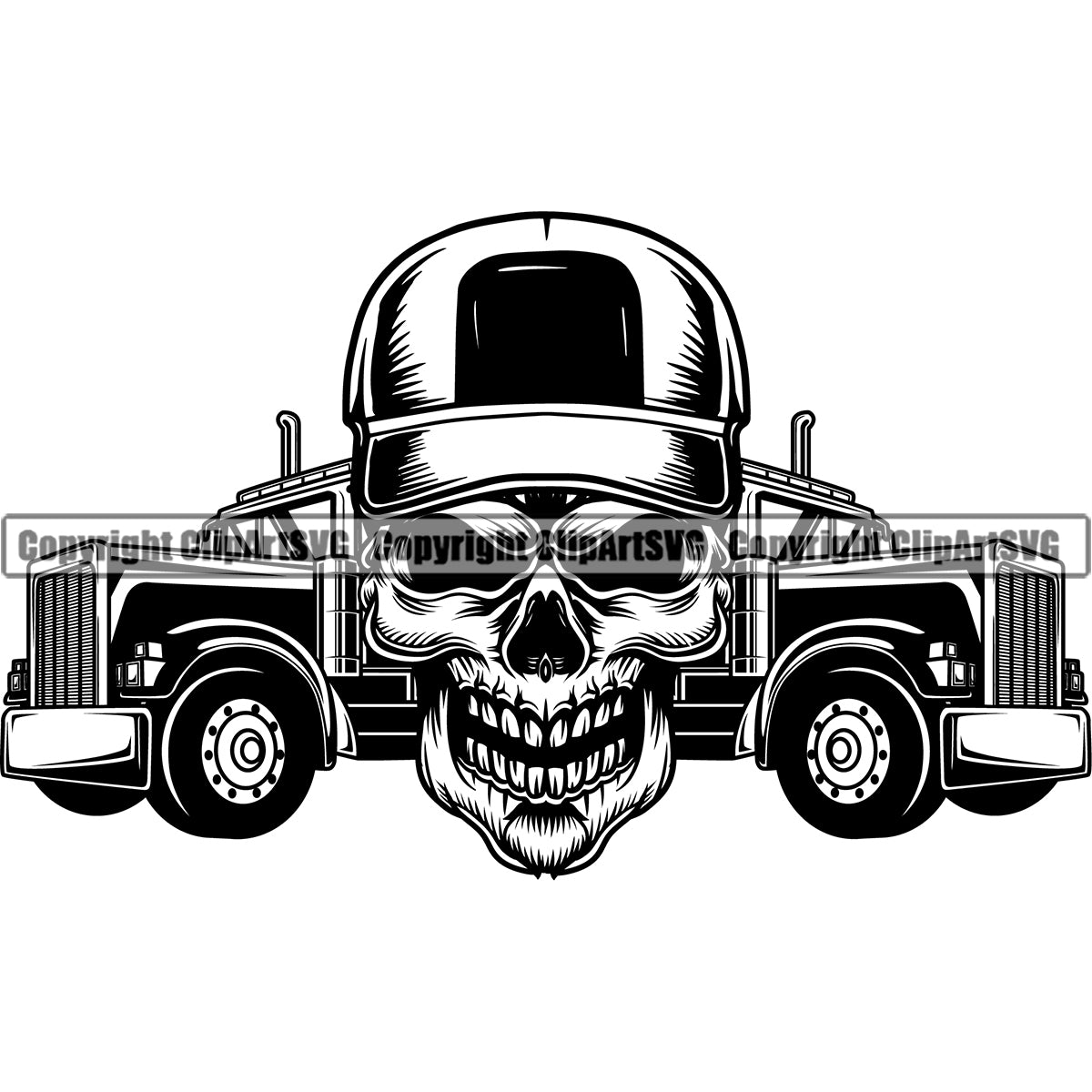 Transportation Truck Driver Skull Semi Tractor Skeleton Vector Trailer ...