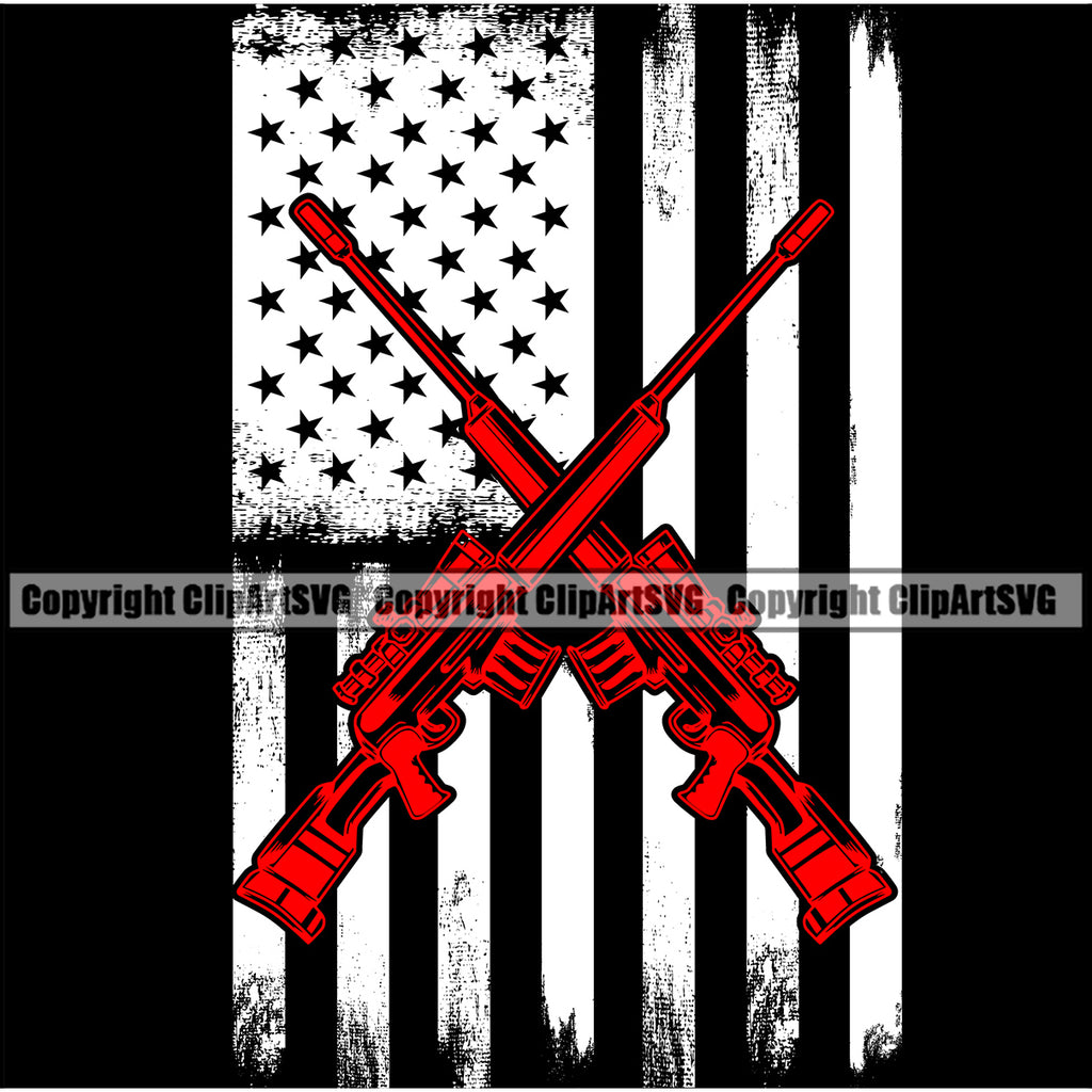 USA Flag Machine Gun Rifles Crossed Weapon Rights United States America ...