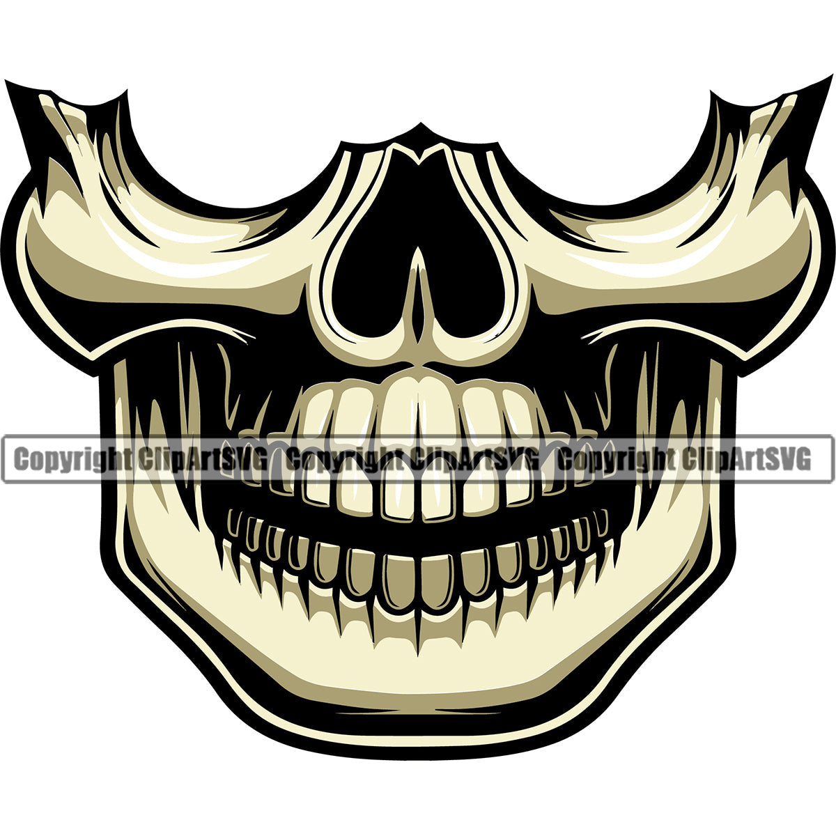 Scary Skull Skeleton Head Evil Horror Tattoo No Eyes Mouth Closed Mask ...