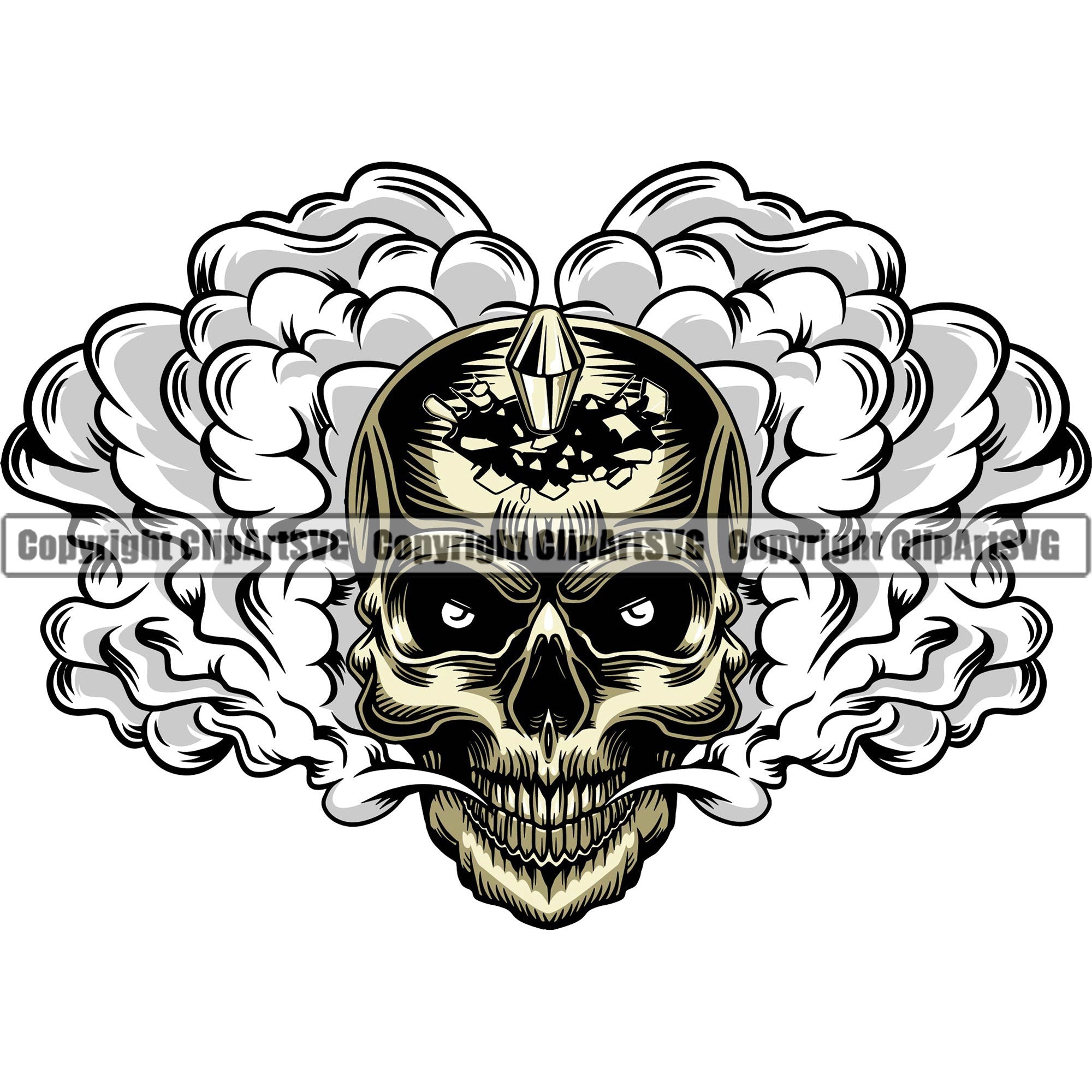 Scary Skull Skeleton Head Evil Horror Tattoo Smoking Hole In Head ...