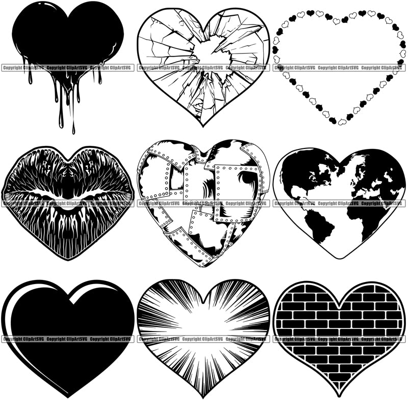 9 Heart Shaped Objects Love Romance Relationships Design Elements ...